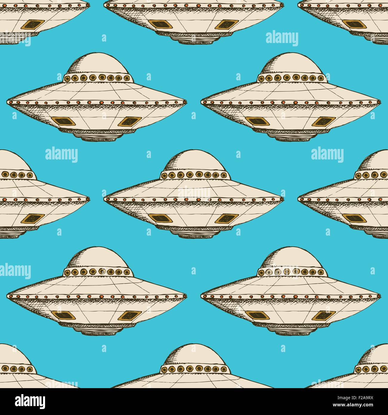 Sketch ufo plate in vintage style, vector poster Stock Vector Image ...