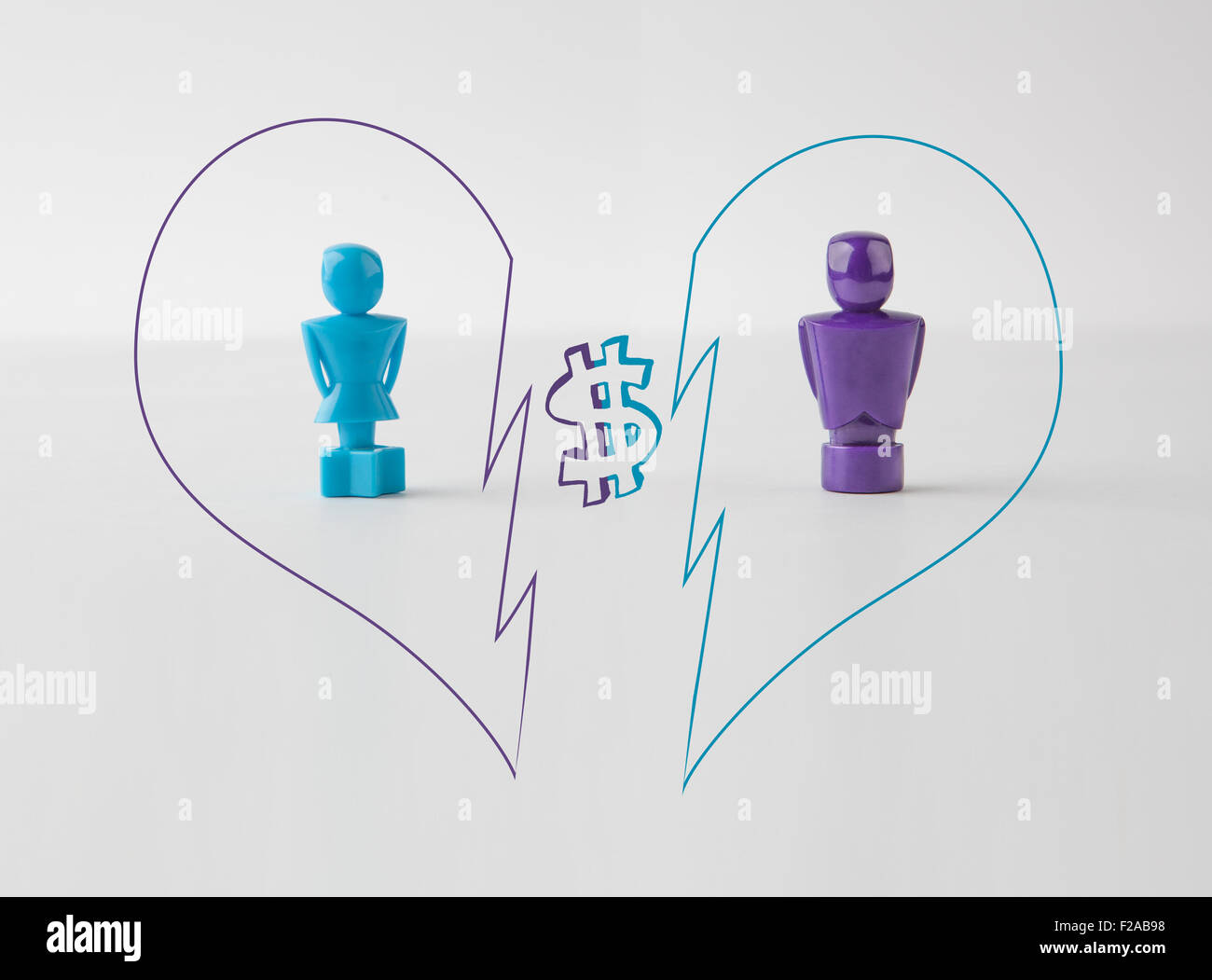 Concept depicting money standing in a way of relationship. Isolated on ...