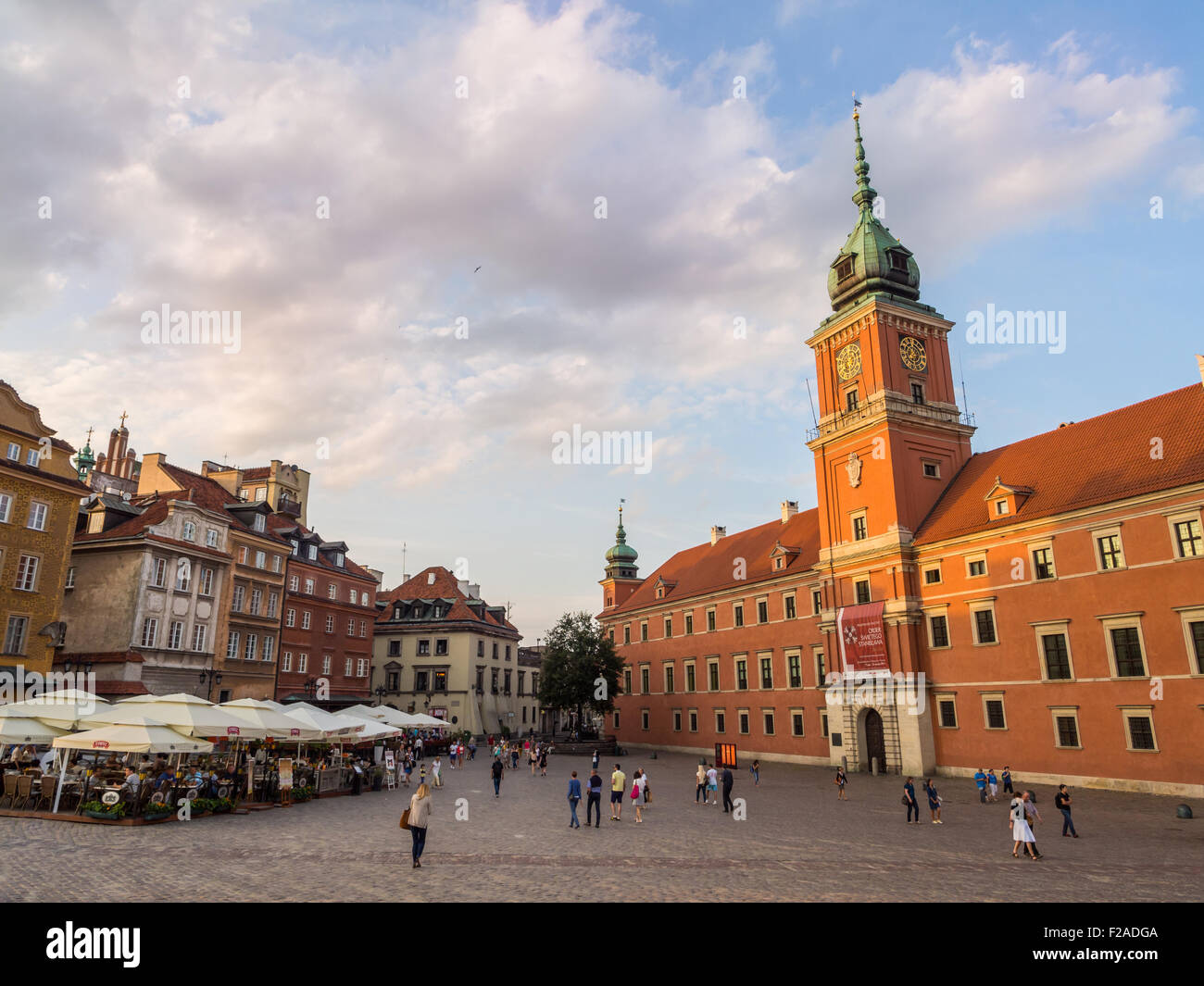 Castle Square in the Old Town of Warsaw, Poland, at sunset. Wide Angle ...