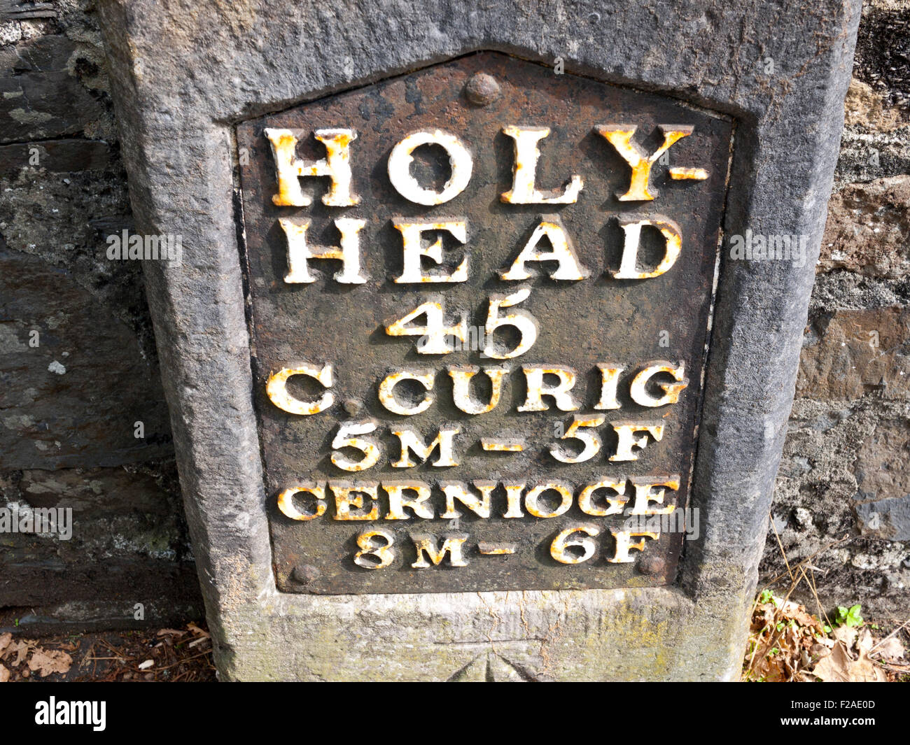 Vintage road mileage sign in Betws-y-coed, North Wales, UK Stock Photo ...