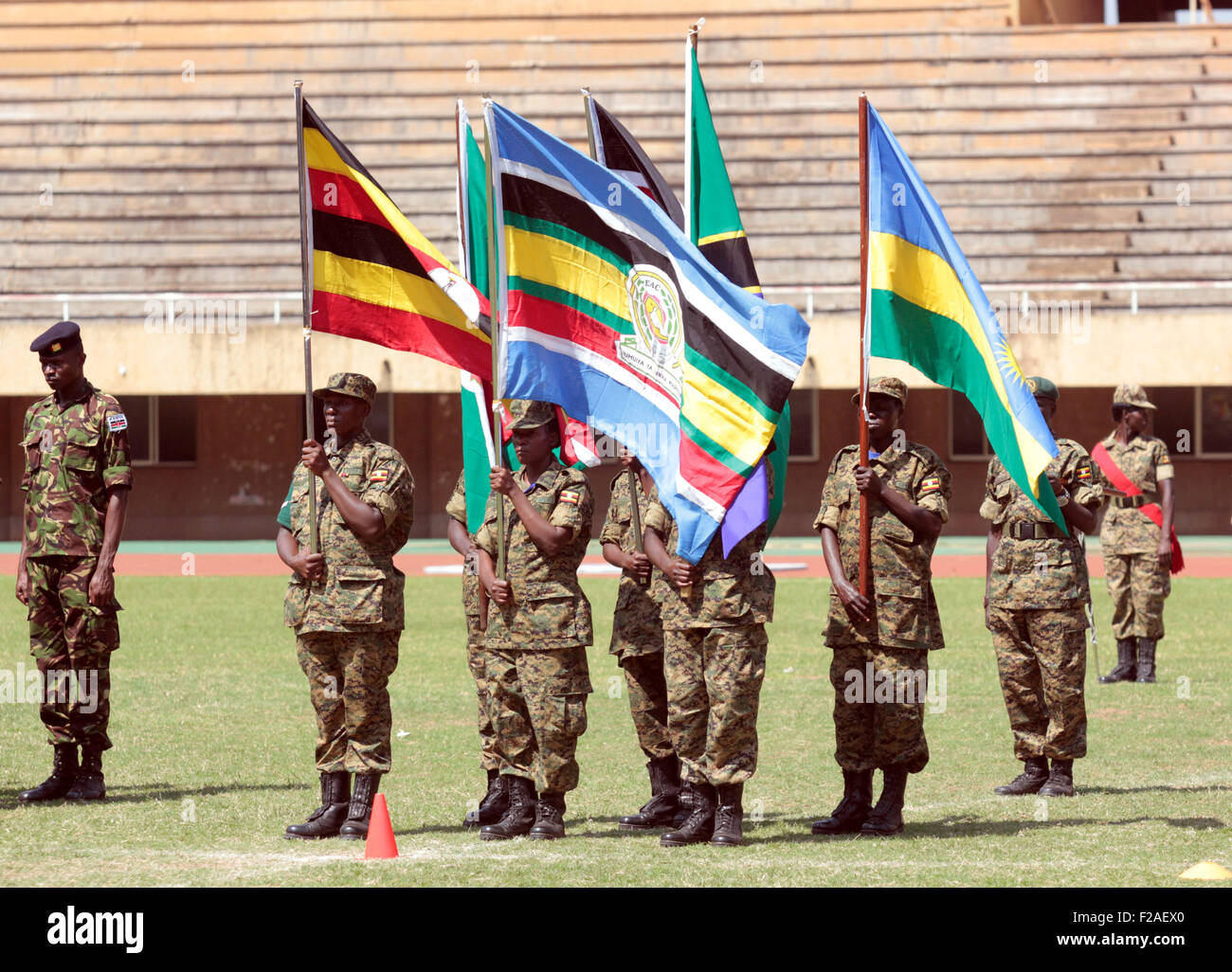 Soldiers in a military parade during the opening of the East Africa ...