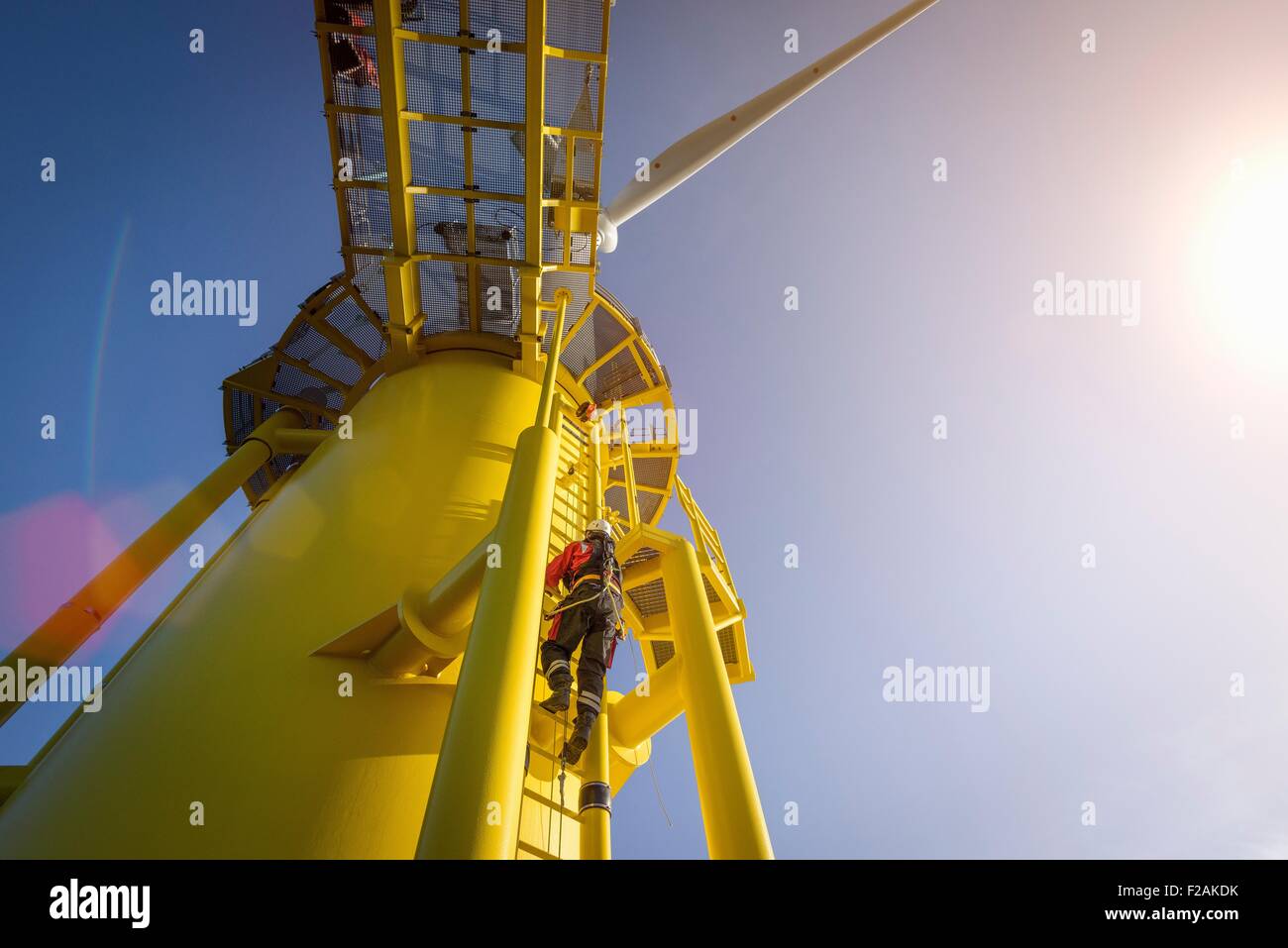 Man climbing wind turbine man wind farm hi-res stock photography and ...