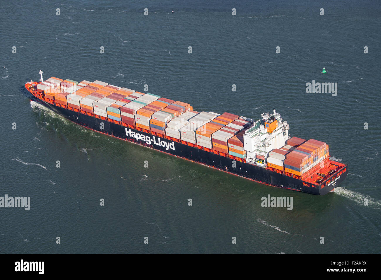 A container ship of the Hapag-Lloyd company is pictured on the St-Lawrence river near Quebec ...