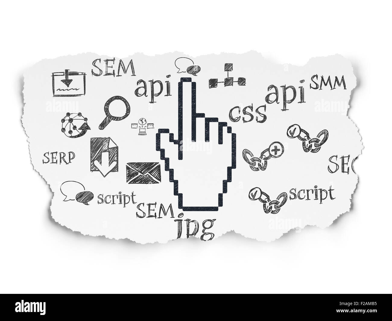 Web development concept: Mouse Cursor on Torn Paper background Stock Photo - Alamy