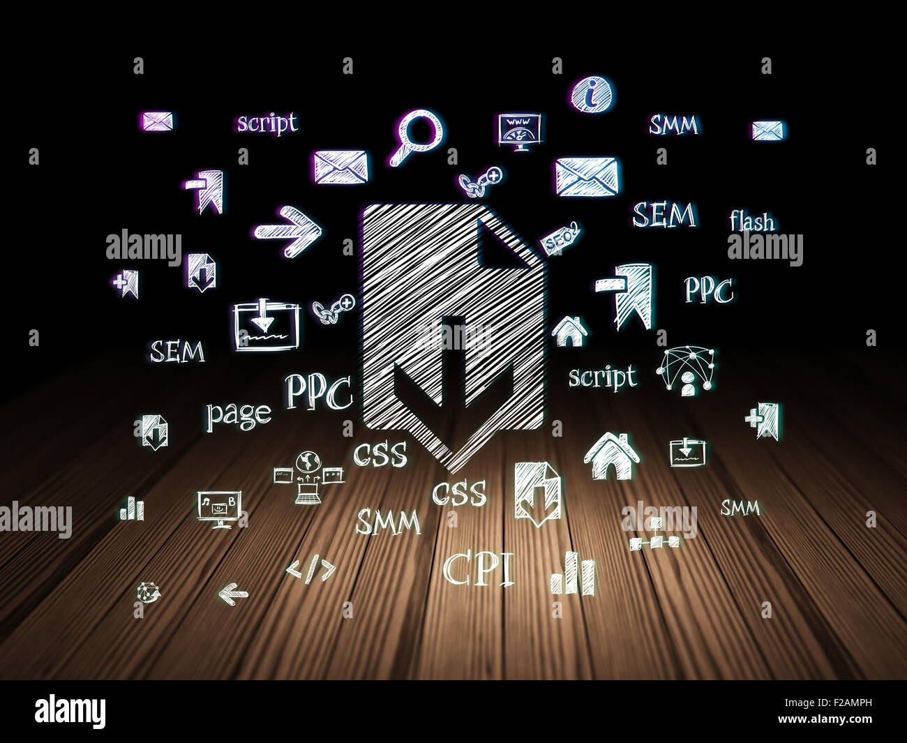 Web development concept: Download in grunge dark room Stock Photo - Alamy