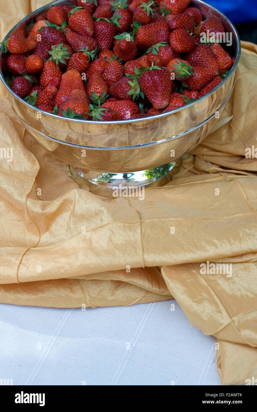 Fresh strawberry inside a silver bowls Stock Photo - Alamy