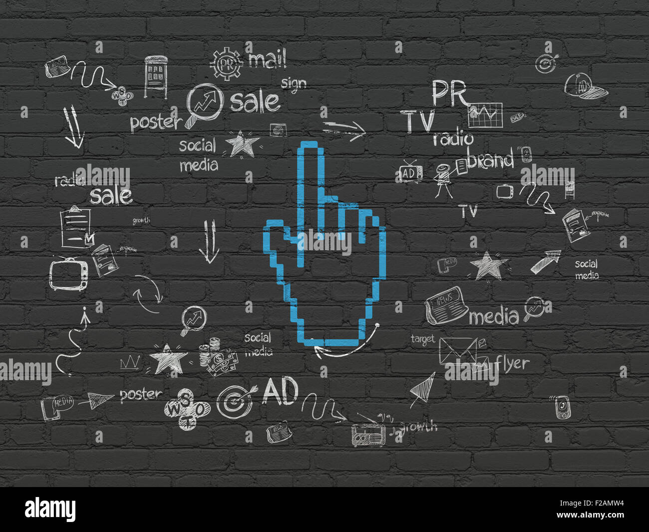 Advertising concept: Mouse Cursor on wall background Stock Photo - Alamy