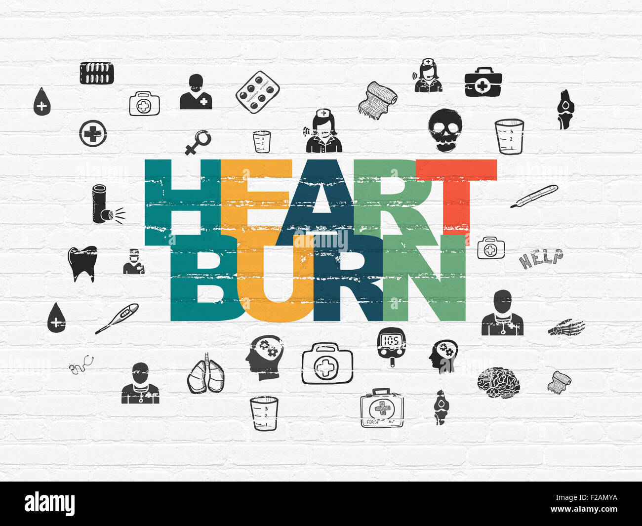 Healthcare concept: Heartburn on wall background Stock Photo - Alamy