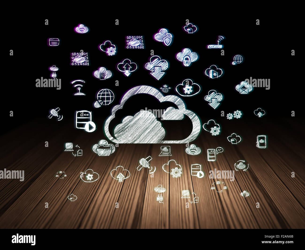 Cloud technology concept: Cloud in grunge dark room Stock Photo - Alamy