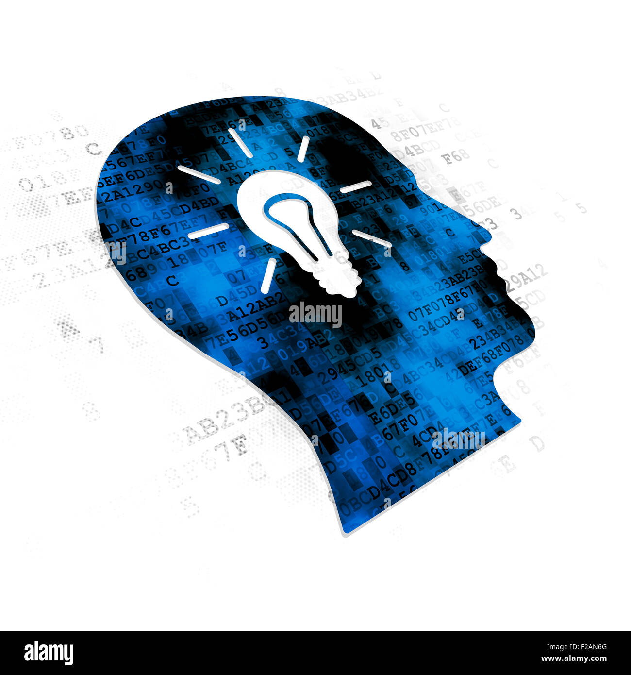 Learning concept: Head With Light Bulb on Digital background Stock ...