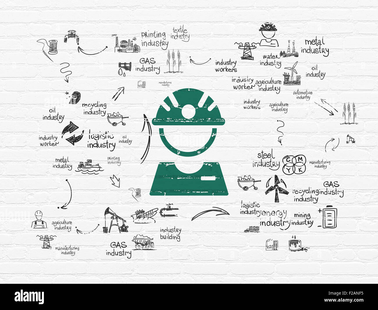 Manufacuring concept: Factory Worker on wall background Stock Photo - Alamy