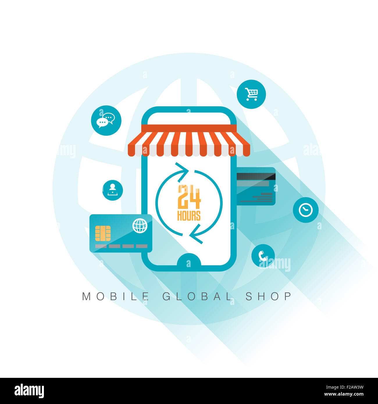 Vector illustration of mobile global shop concept Stock Photo - Alamy