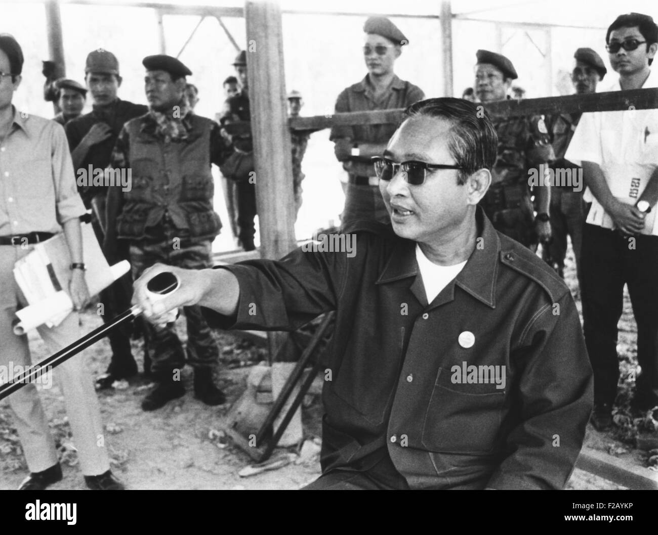 Cambodian Prime Minister Lon Nol at a press conference in Phnom Penh ...
