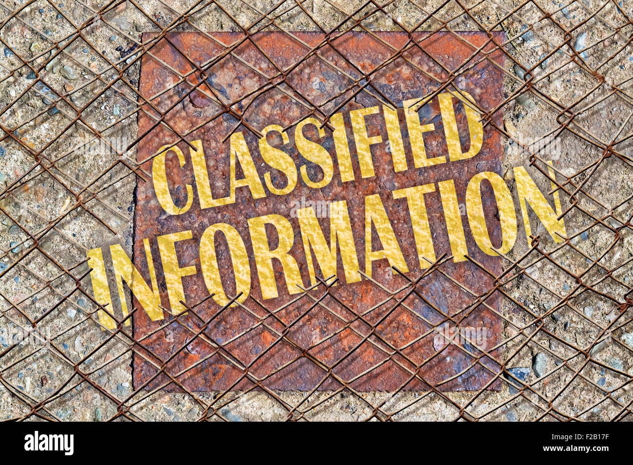 Text Classified Information written in golden color under a broken wire ...