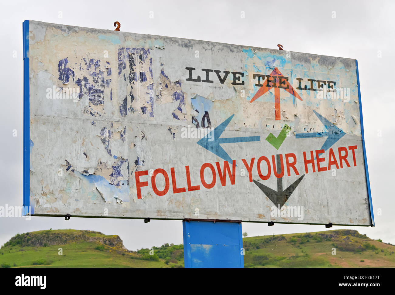 Text message Follow Your Heart written on a white billboard Stock Photo ...