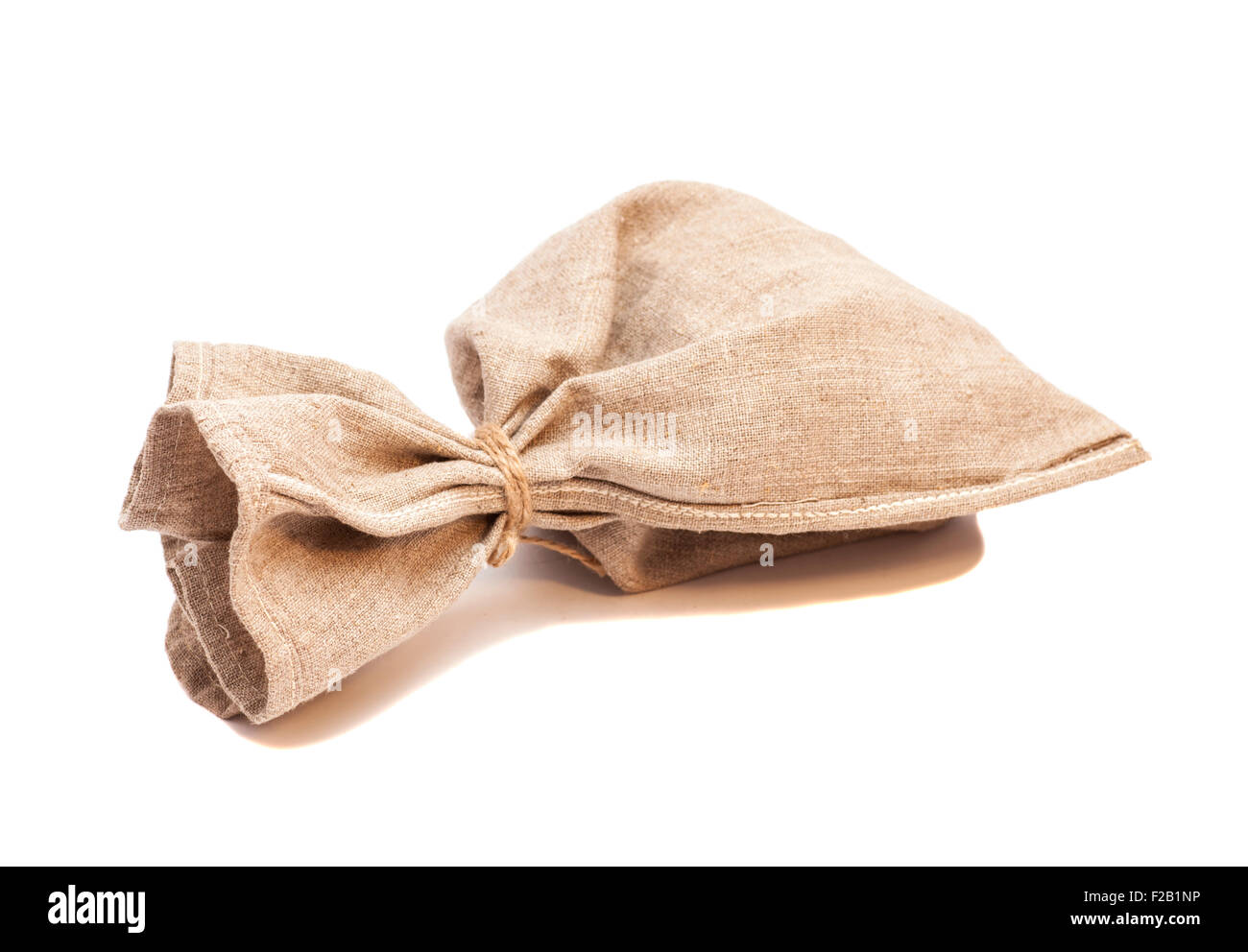 Tied with rope sack bag isolated on white Stock Photo - Alamy