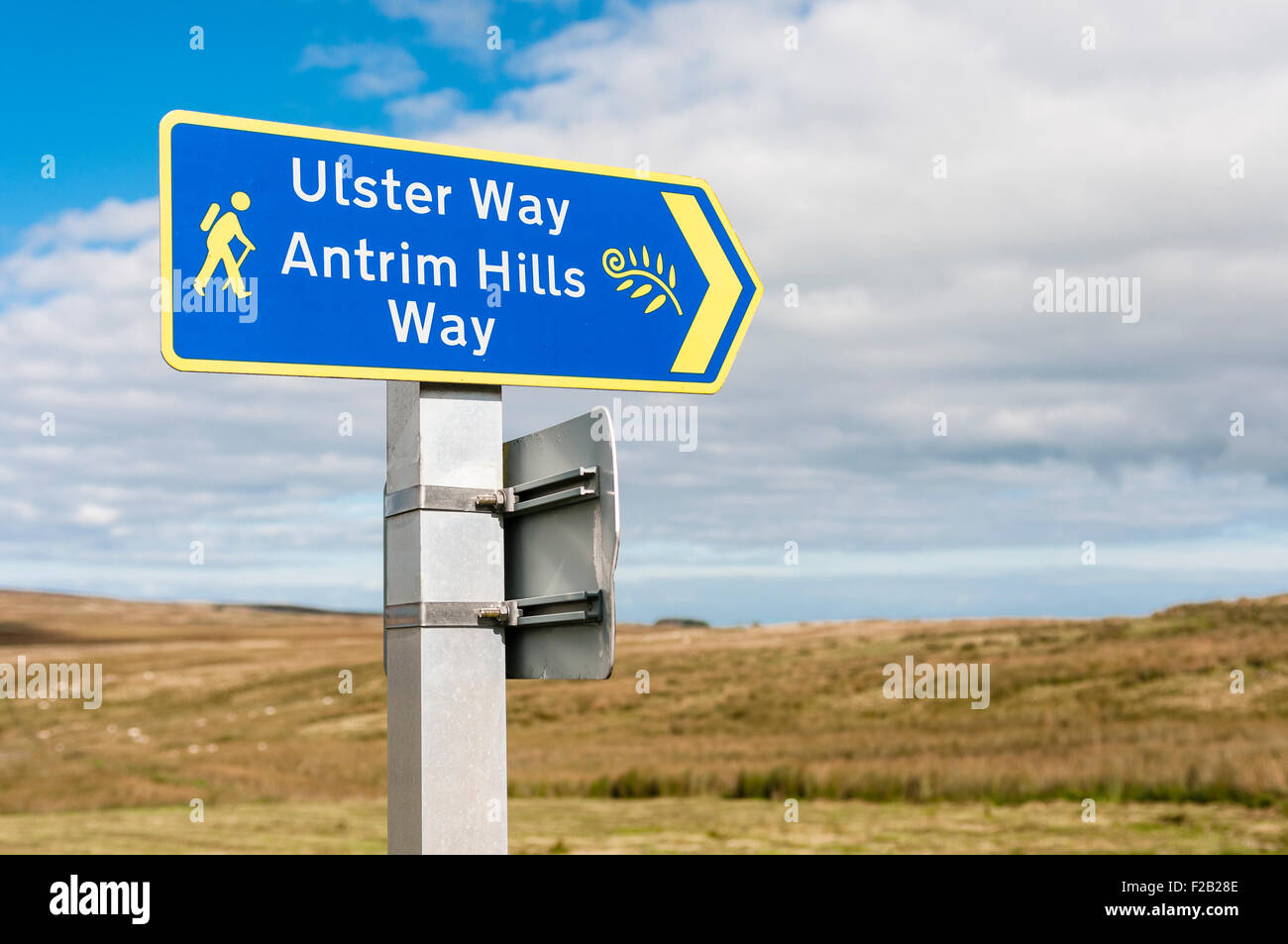 Sign at the Antrim Hills Way and Ulster Way walking route, County ...