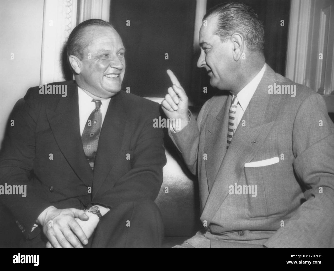 Republican Senator William Knowland with Democratic Sen. Lyndon Johnson ...