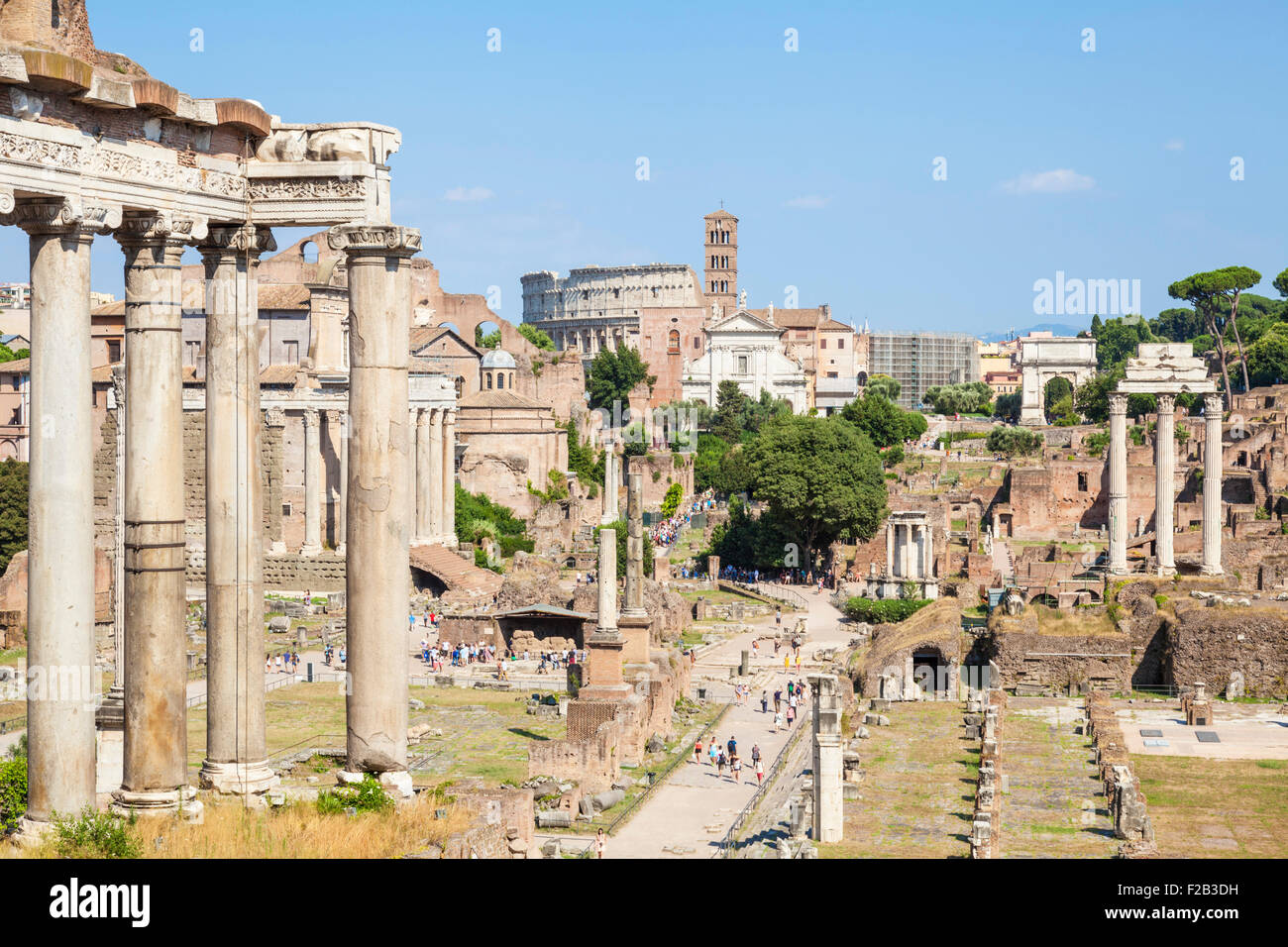 The columns are the ruins of The Temple of Saturn, a temple to the god ...