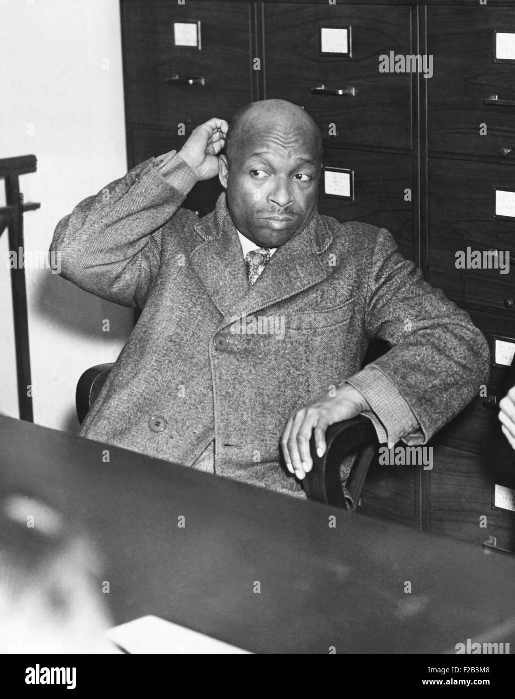 Father Divine, leader of Universal Peace Mission Movement at a hearing ...