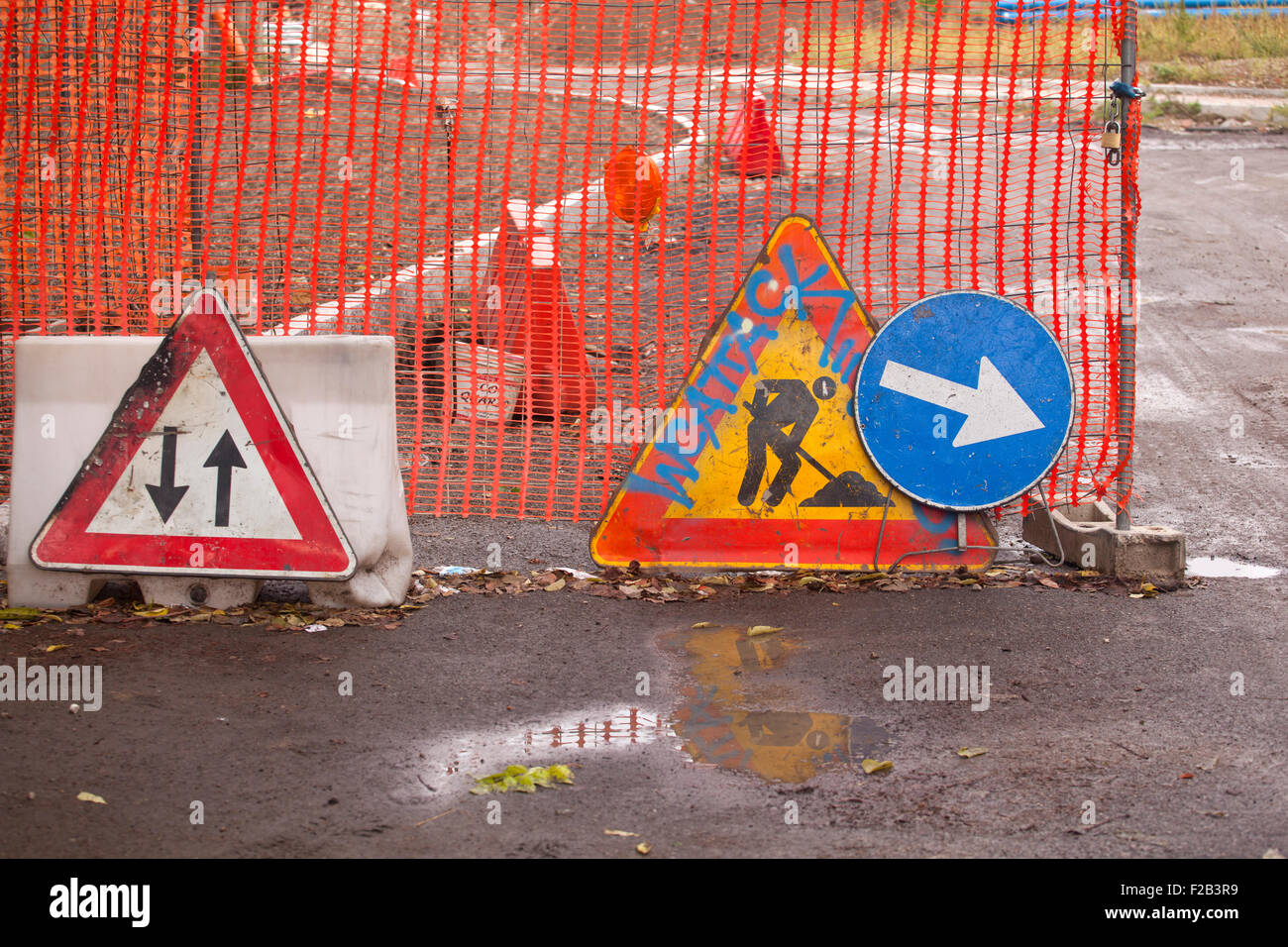 Various road signal, work in progress Stock Photo - Alamy