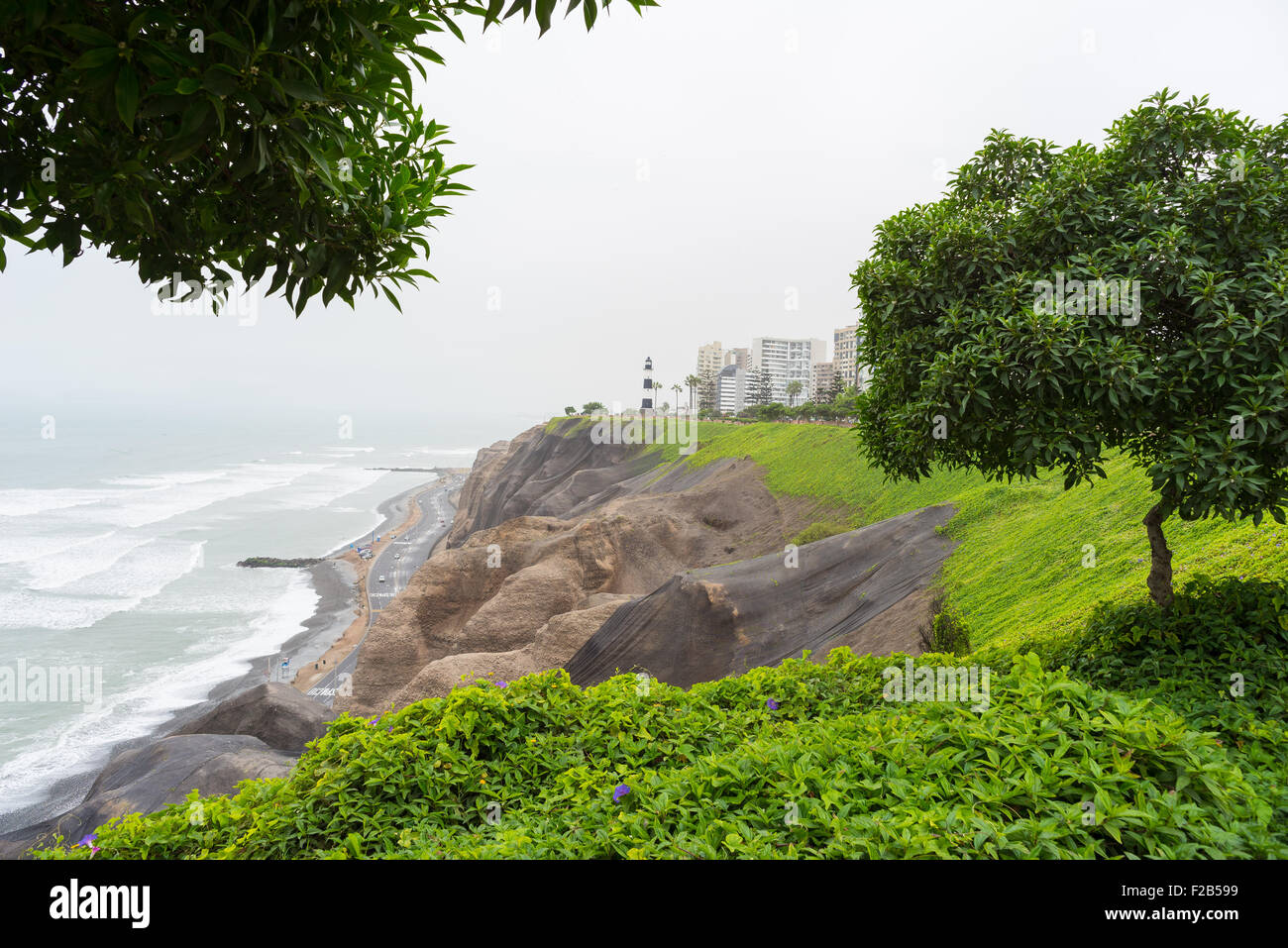 Dramatic coastline in Lima Miraflores viewed from above. Winter season ...