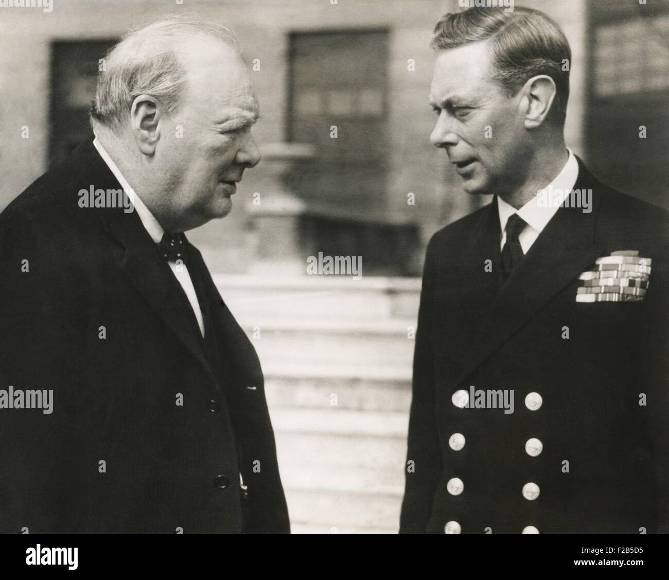 Winston Churchill with King George VI, May 8, 1948. They are in the ...
