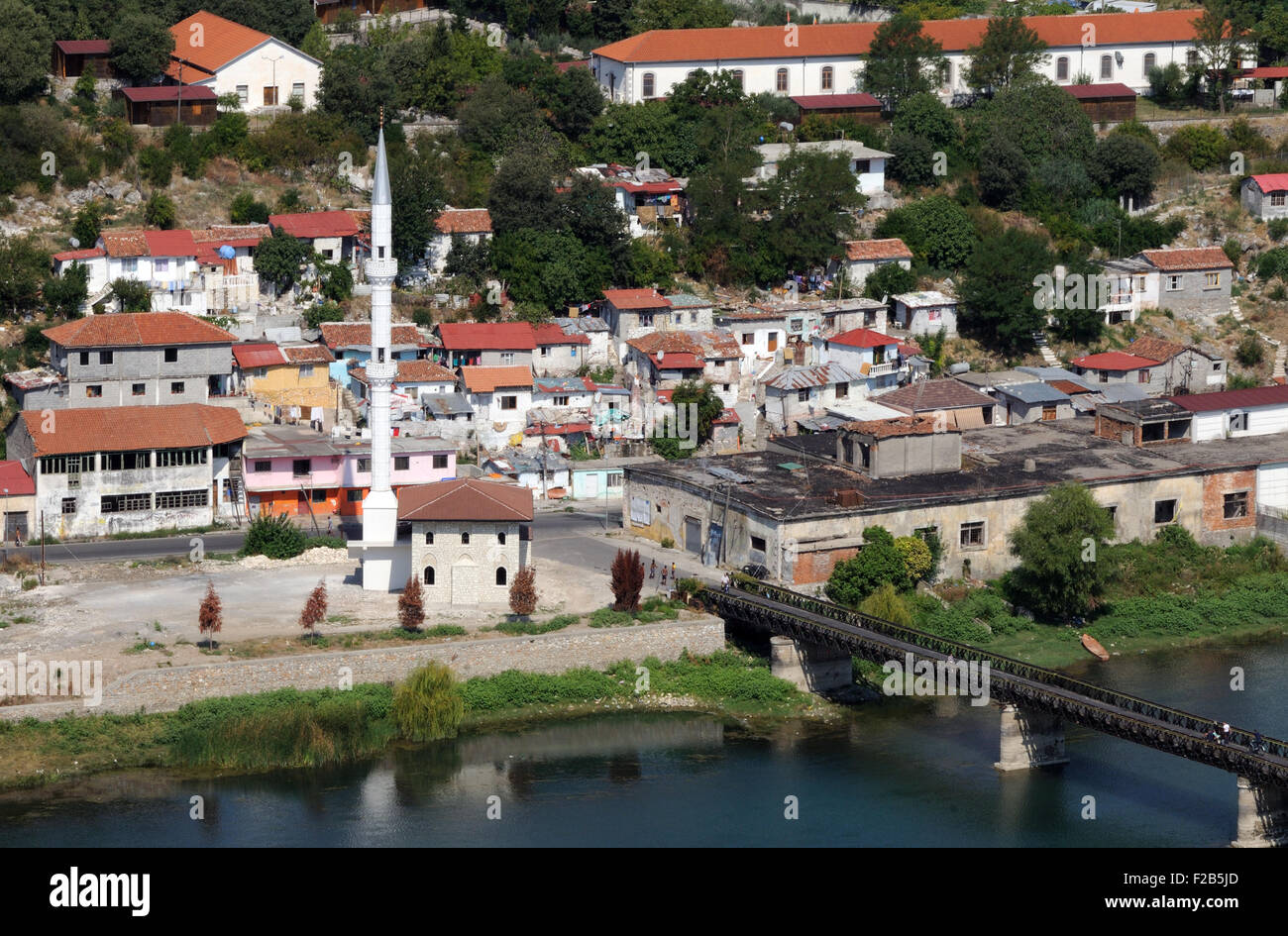 A newly built mosque on the bank of the River Bojana and the Old Buna ...