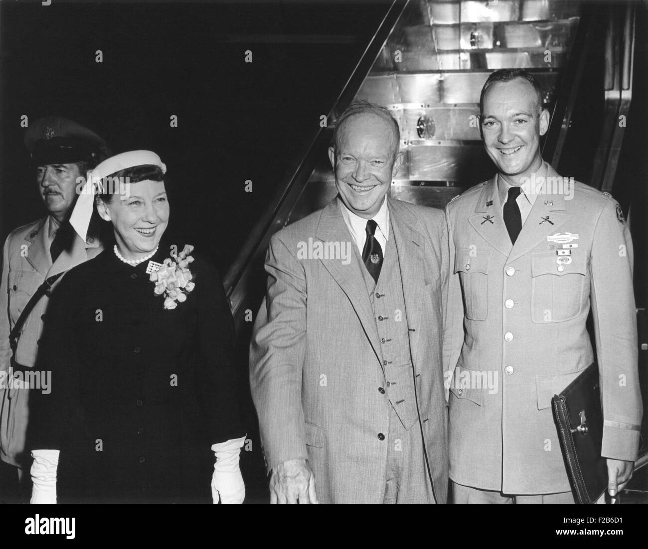 President Eisenhower's family departs for the Geneva Summit Conference. L-R: First Lady, the ...