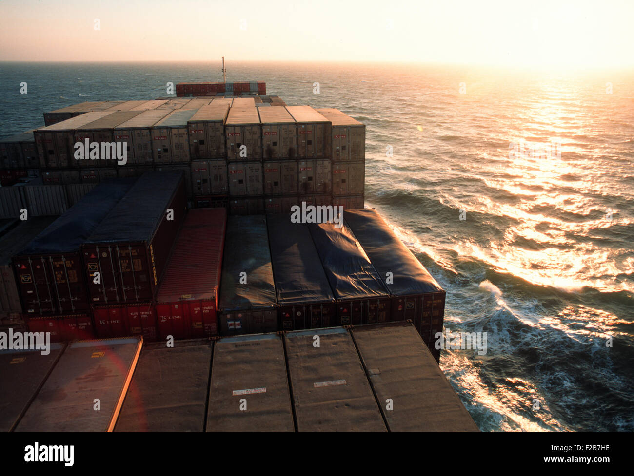 container ship at sea sunset view from the bridge Stock Photo - Alamy