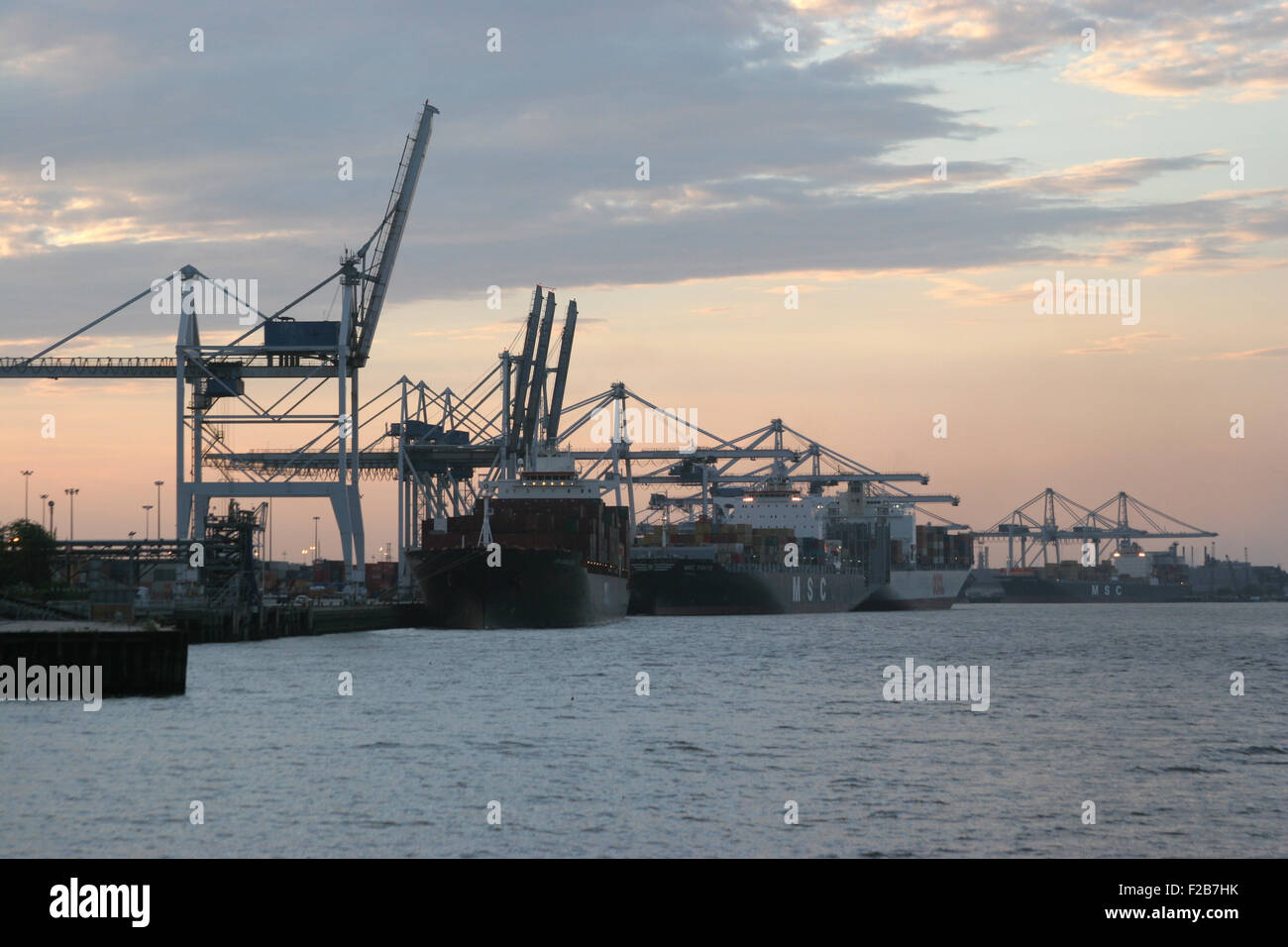 container ships lined up at port Stock Photo - Alamy