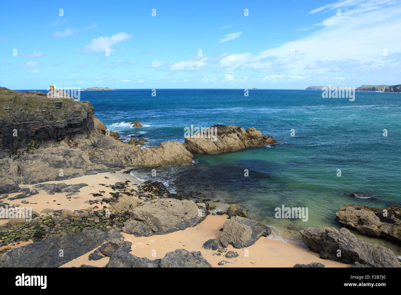 Sunny autumn day at Harlyn Bay, North Cornwall, England, UK Stock Photo ...