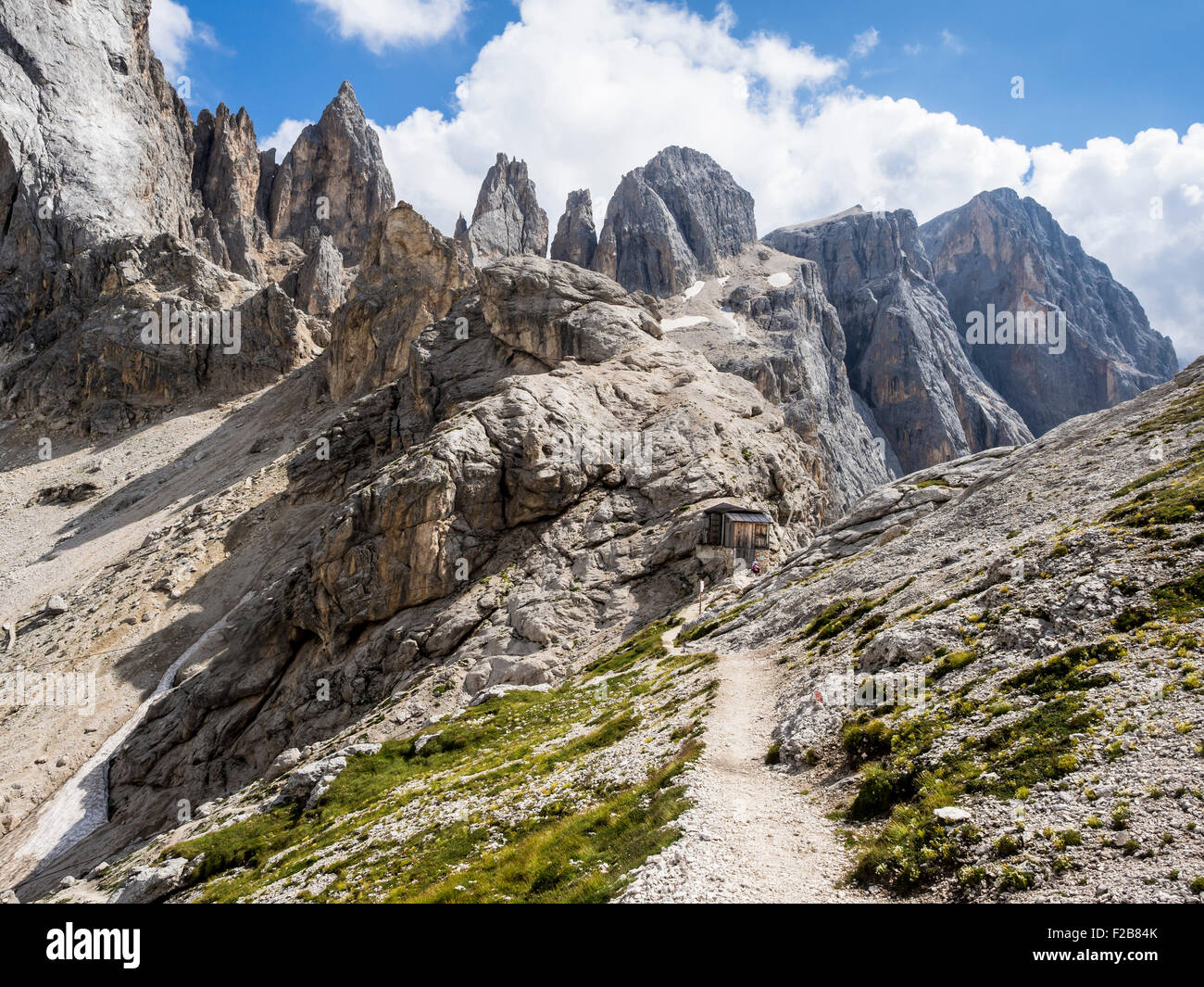 Path at the Rifugio Volpi al Mulaz, Dolomite mountains, Italy Stock ...