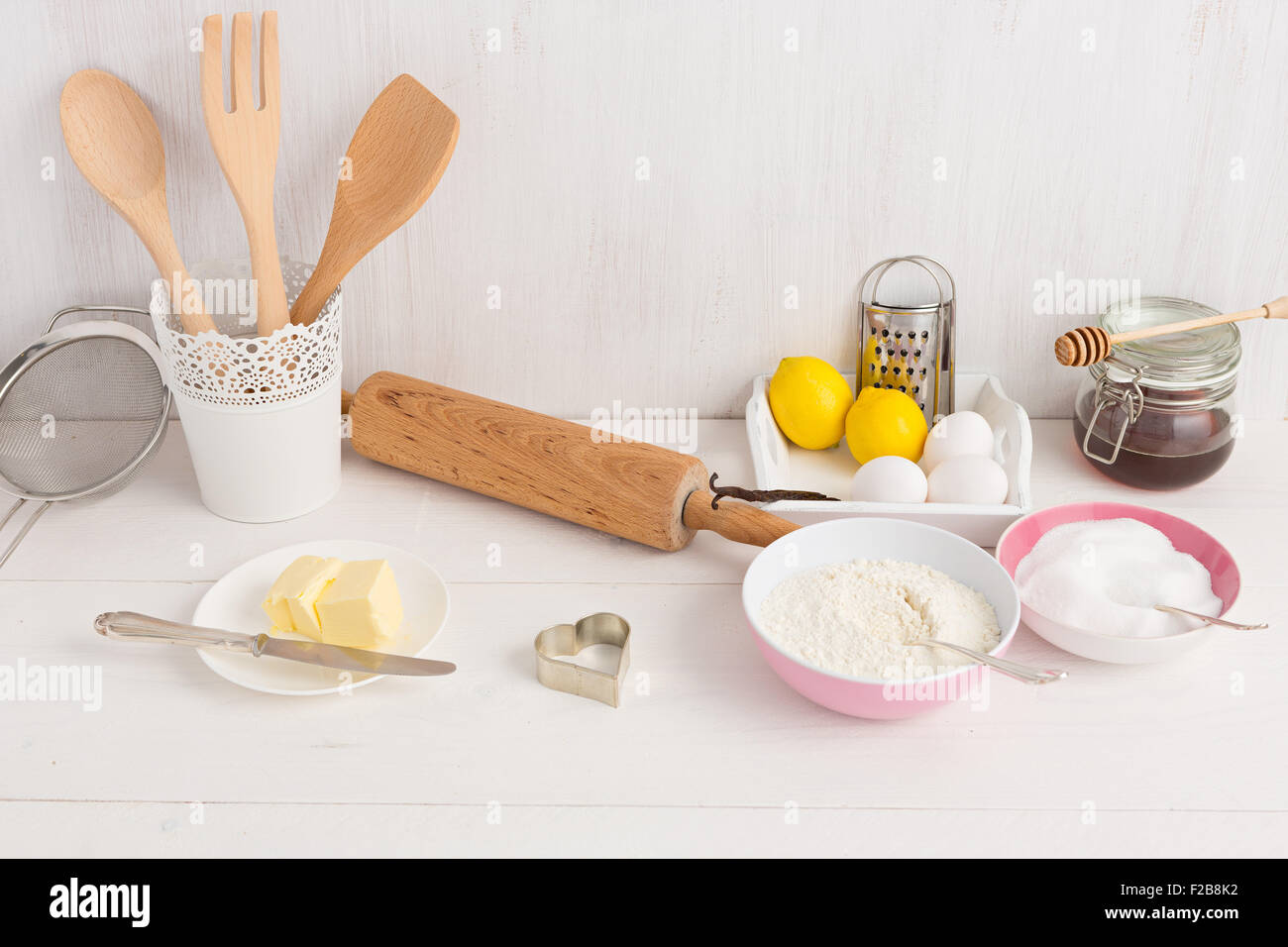 Baking ingredients and utensils Stock Photo - Alamy