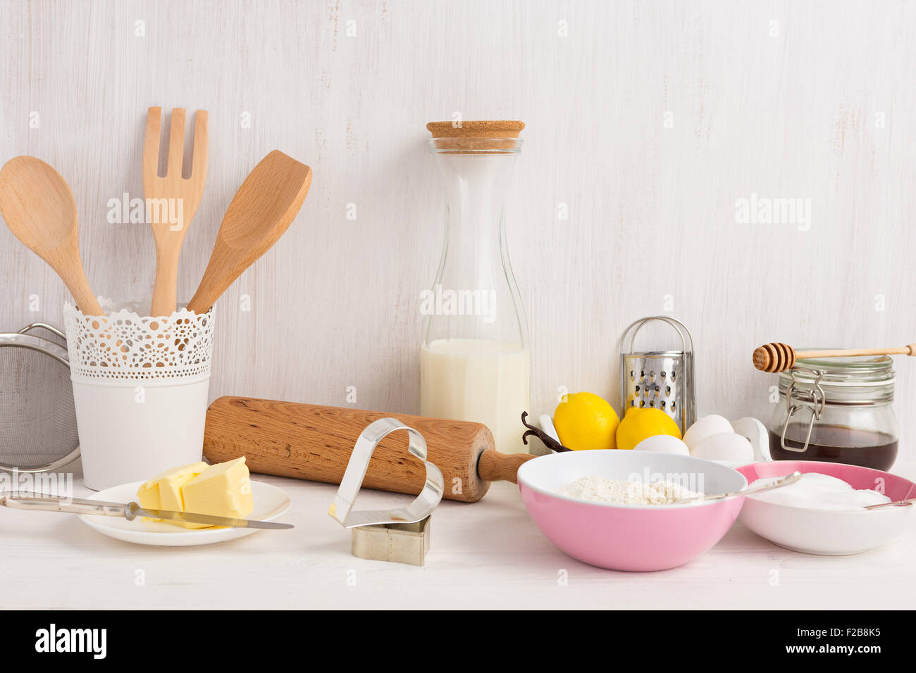 Baking ingredients and utensils Stock Photo - Alamy