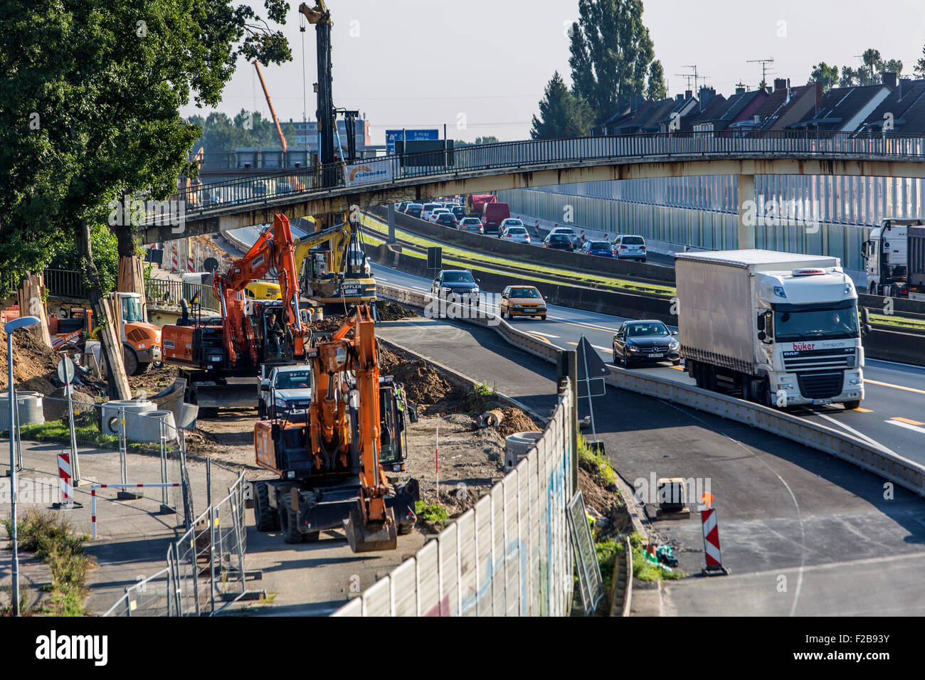 Construction site, Autobahn, motorway A40 in Essen, construction of a ...