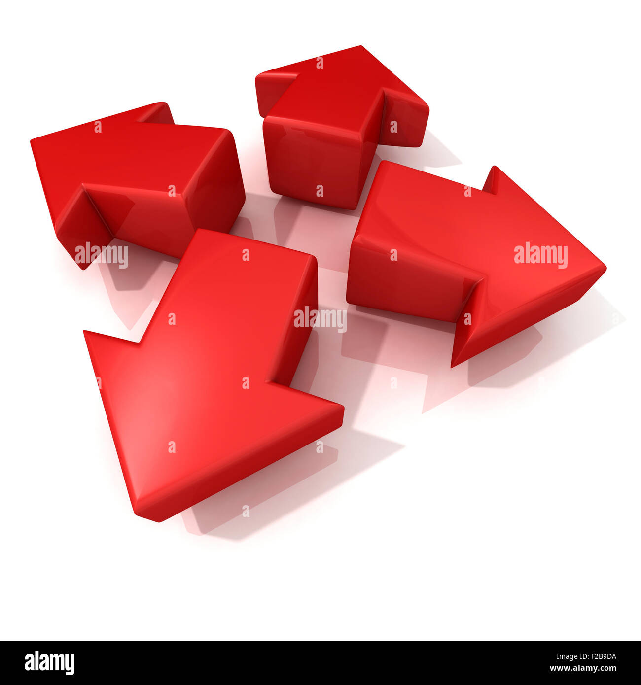 Red 3D arrows expanding. Front view, isolated on white background Stock ...