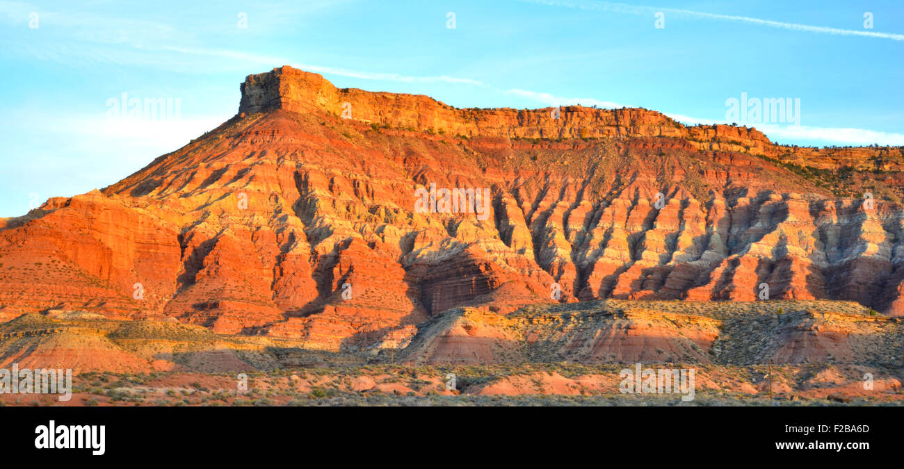 Colorful butte at Hurricane Mesa at sunrise along State Highway 9 near ...