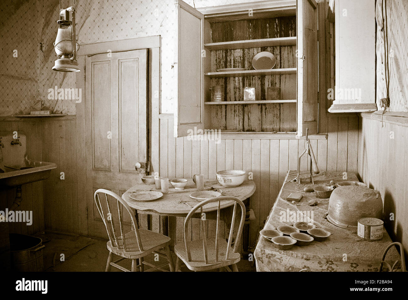 Interior of traditional home in Bodie State Historic Park, California ...