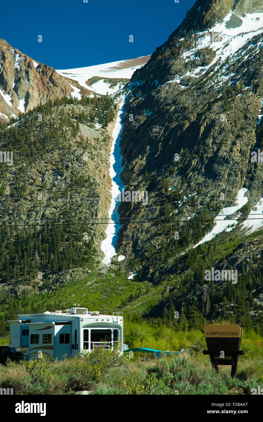 Scenic view of June Lake Loop landscape with home in foreground ...