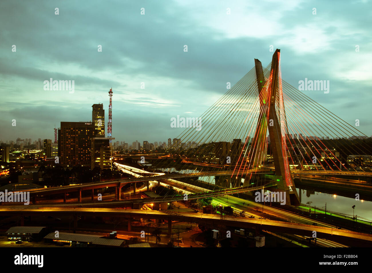 Most famous bridge in the city at dusk, Octavio Frias De Oliveira ...