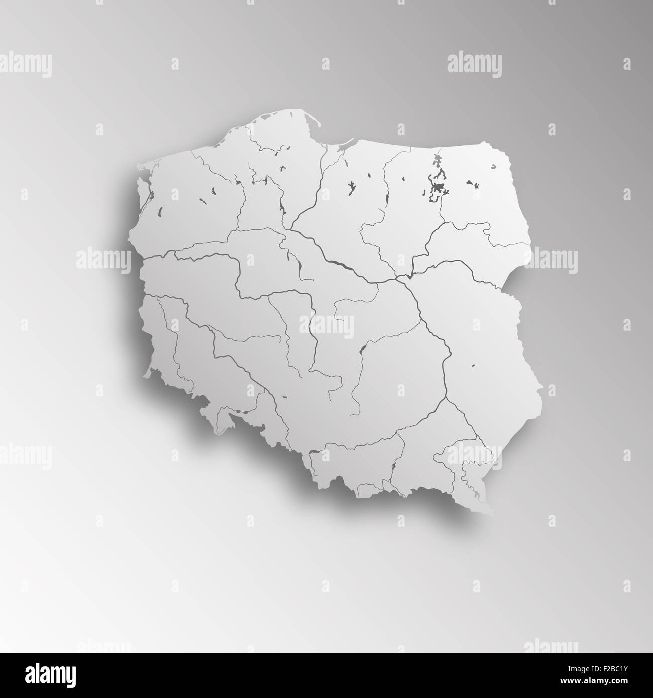 Detailed map of Poland with paper cut effect. Rivers are shown Stock ...