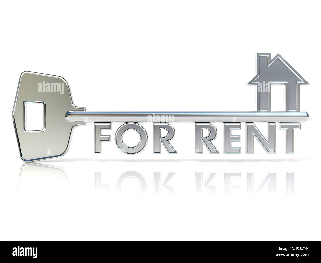 Door key FOR RENT sign. 3D render illustration isolated on white ...