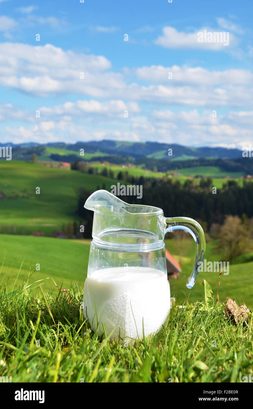 Jug of milk. Emmental region, Switzerland Stock Photo - Alamy