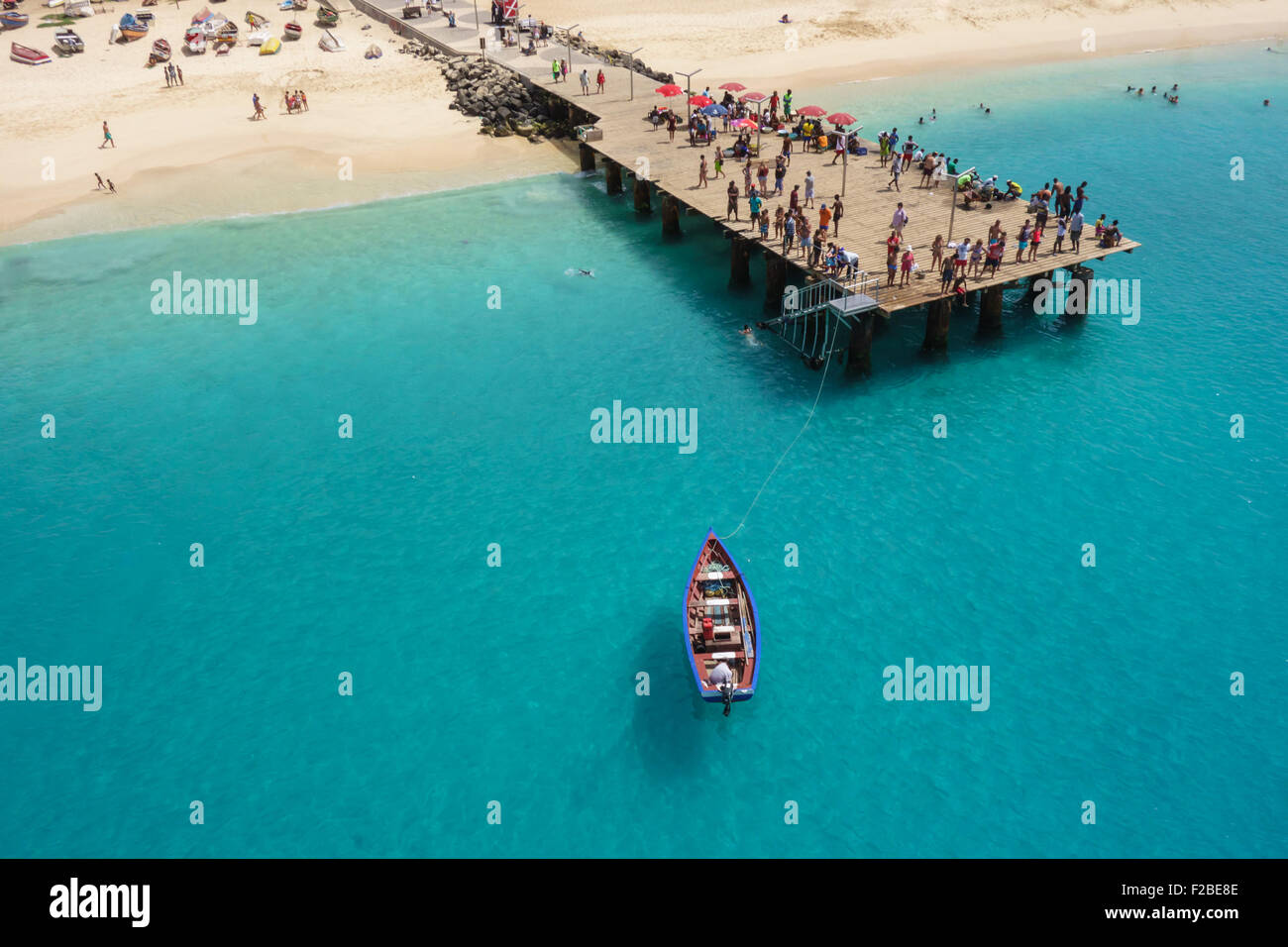 Aerial view of Santa Maria beach in Sal Island Cape Verde - Cabo Verde ...