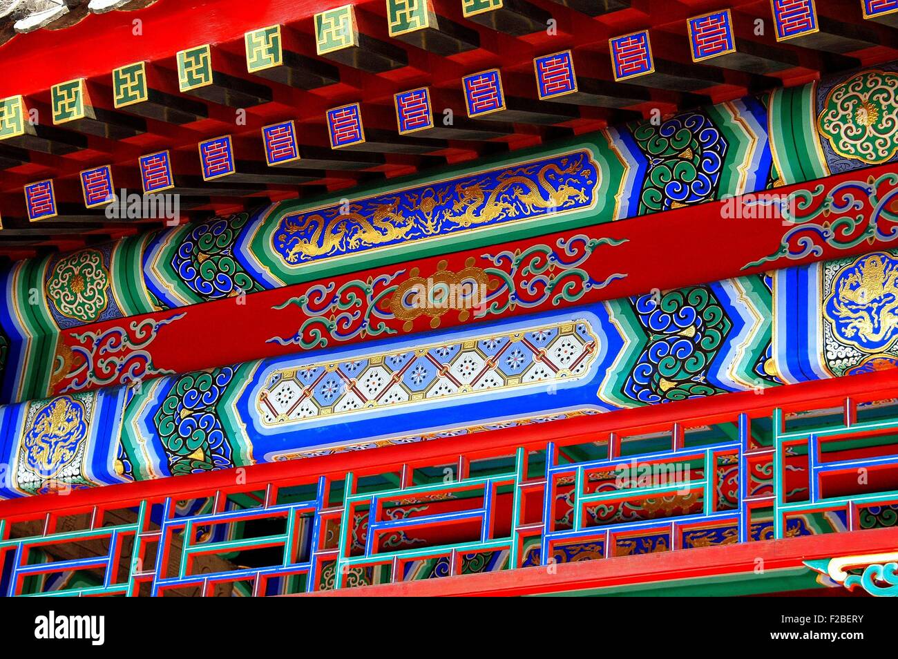 Beijing, China: Hand-painted floral and dragon panels on the Wenchang ...