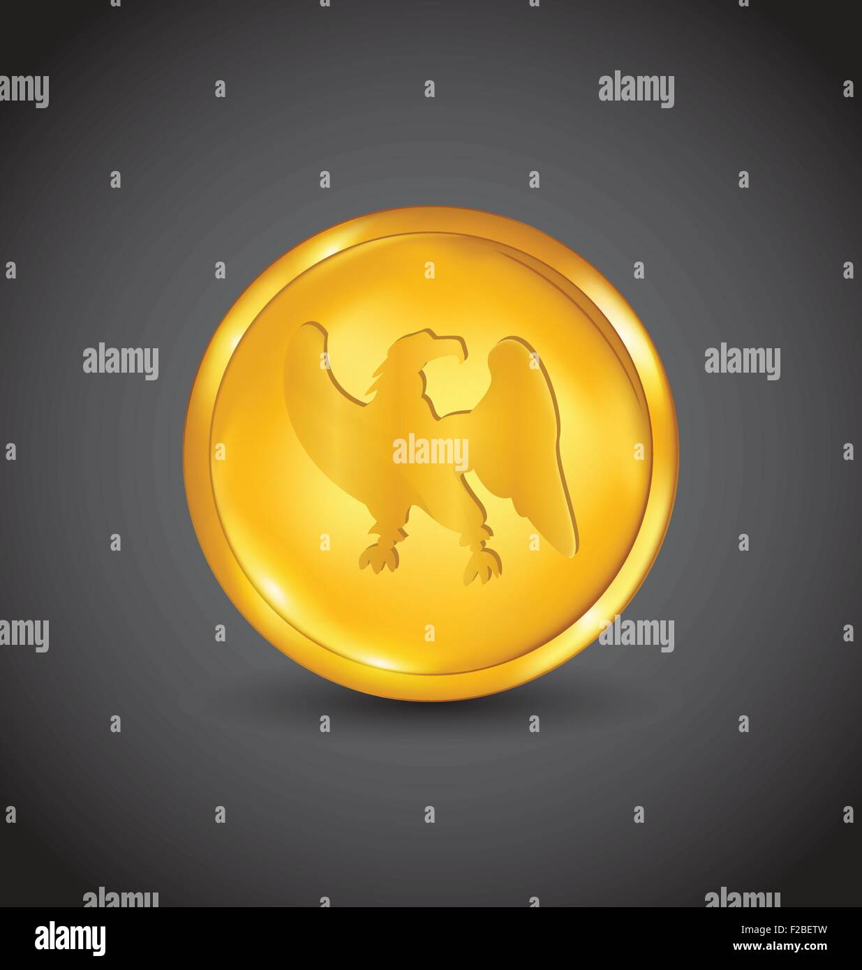 Golden coin with eagle isolated on black background Stock Vector Image ...