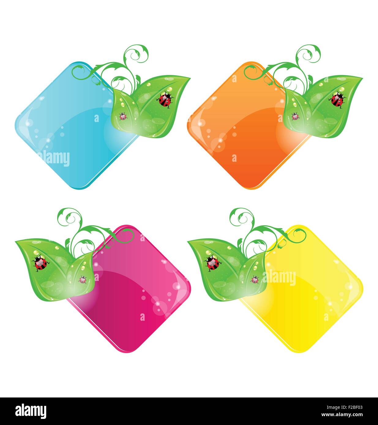 set icons with green leaves and ladybugs Stock Vector Image & Art - Alamy