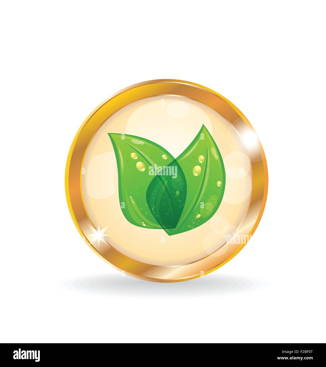 Golden circle label with eco leaves Stock Vector Image & Art - Alamy