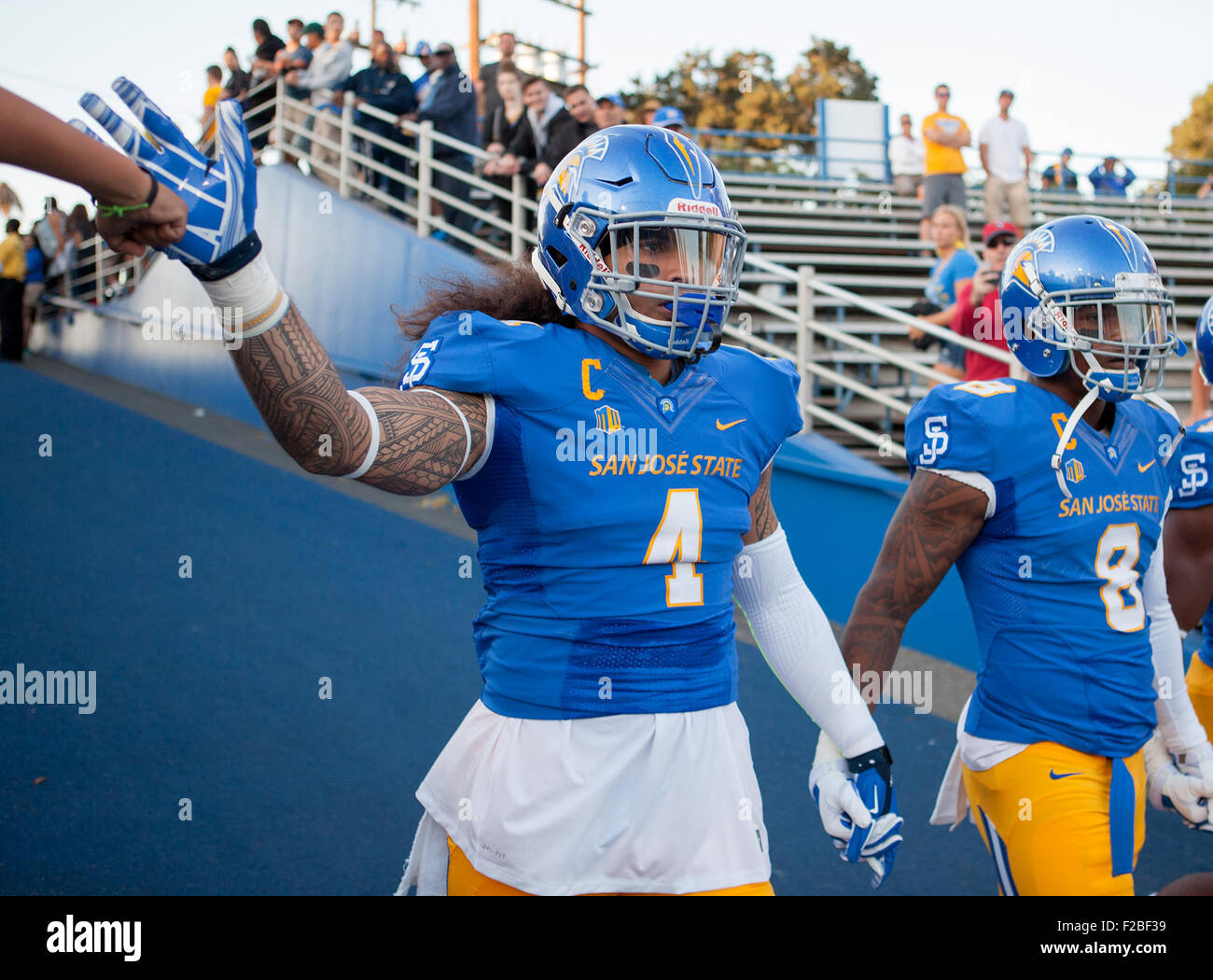San Jose, CA. 3rd Sep, 2015. San Jose State Spartans linebacker (4 ...